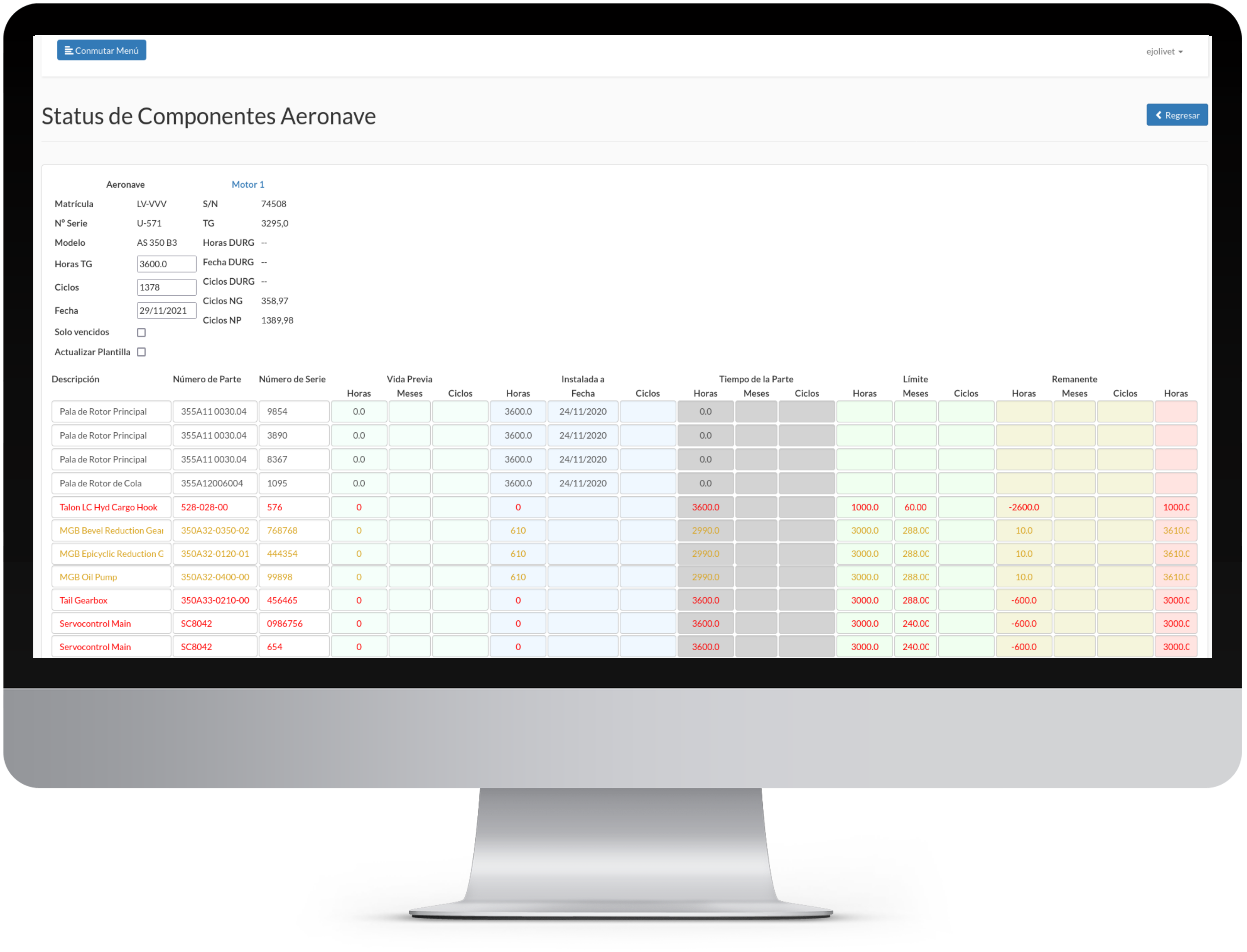 Estatus de Aeronavegabilidad - Componentes